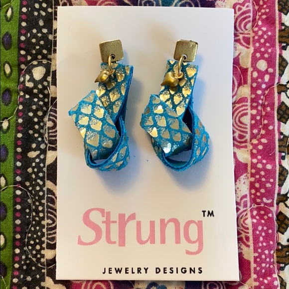 strung | Jewelry | Brand New Earrings Leather And Gold Metal | Poshmark